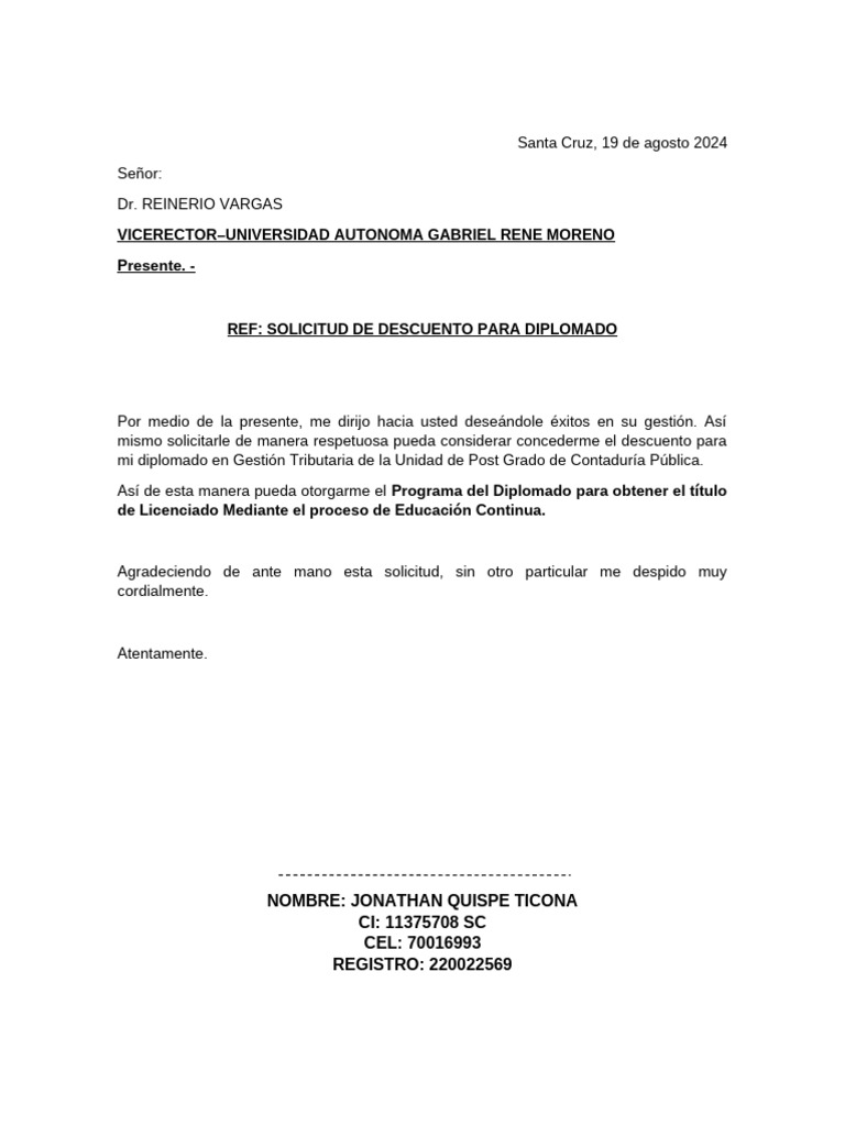 Solicitud de Descuento para Diplomado | PDF