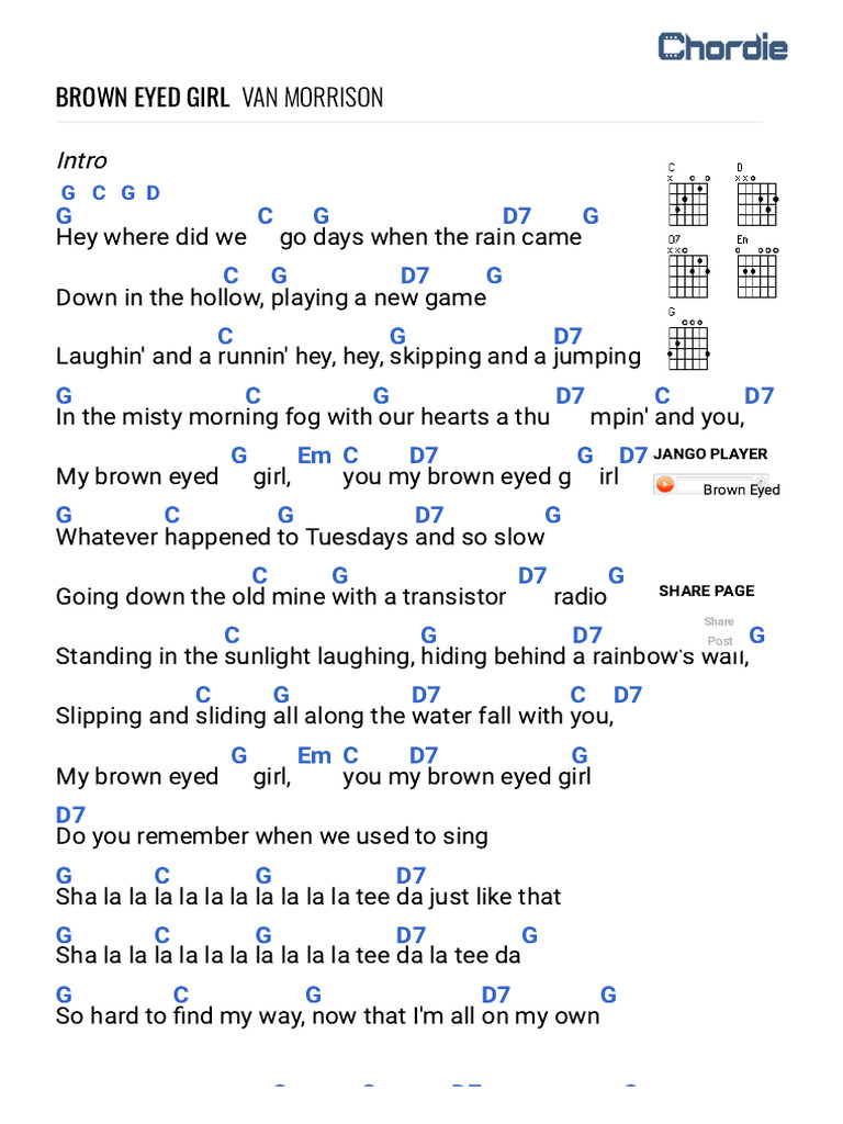 Brown Eyed Girl Guitar Chords Guide | PDF