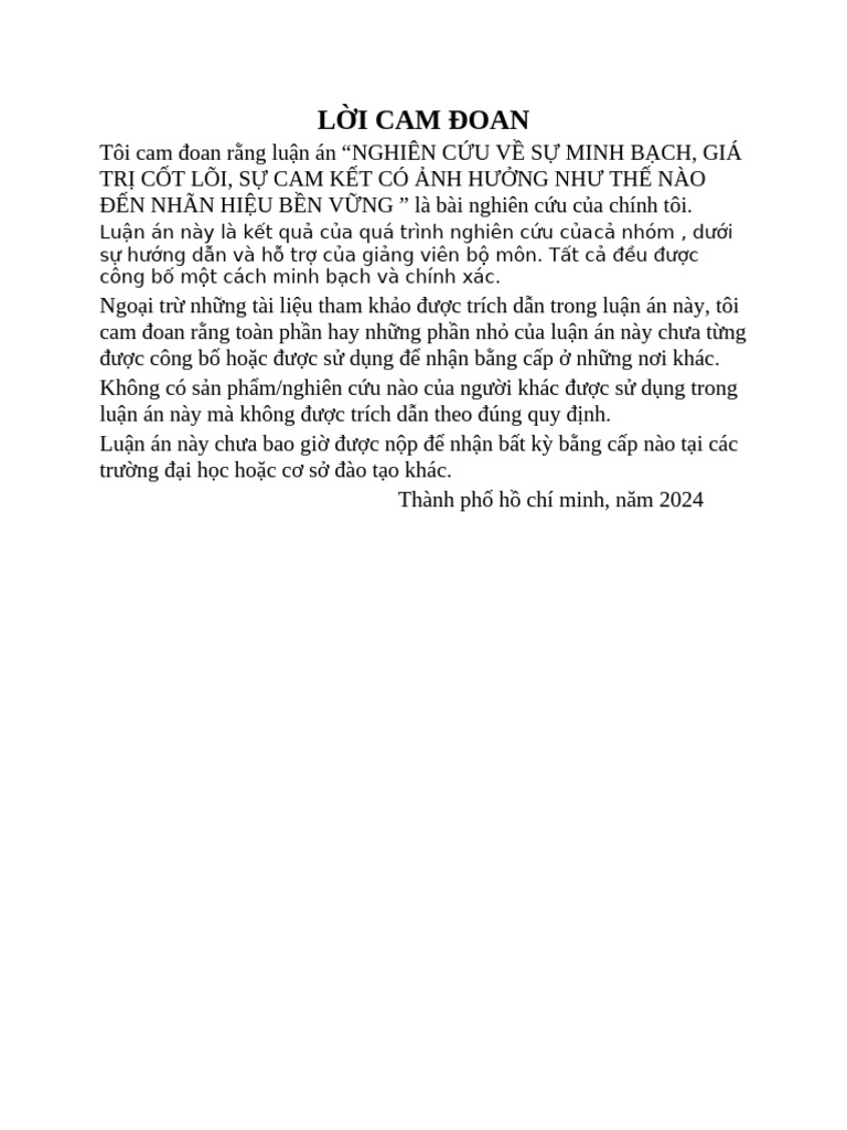 LỜI CAM ĐOAN NCM | PDF