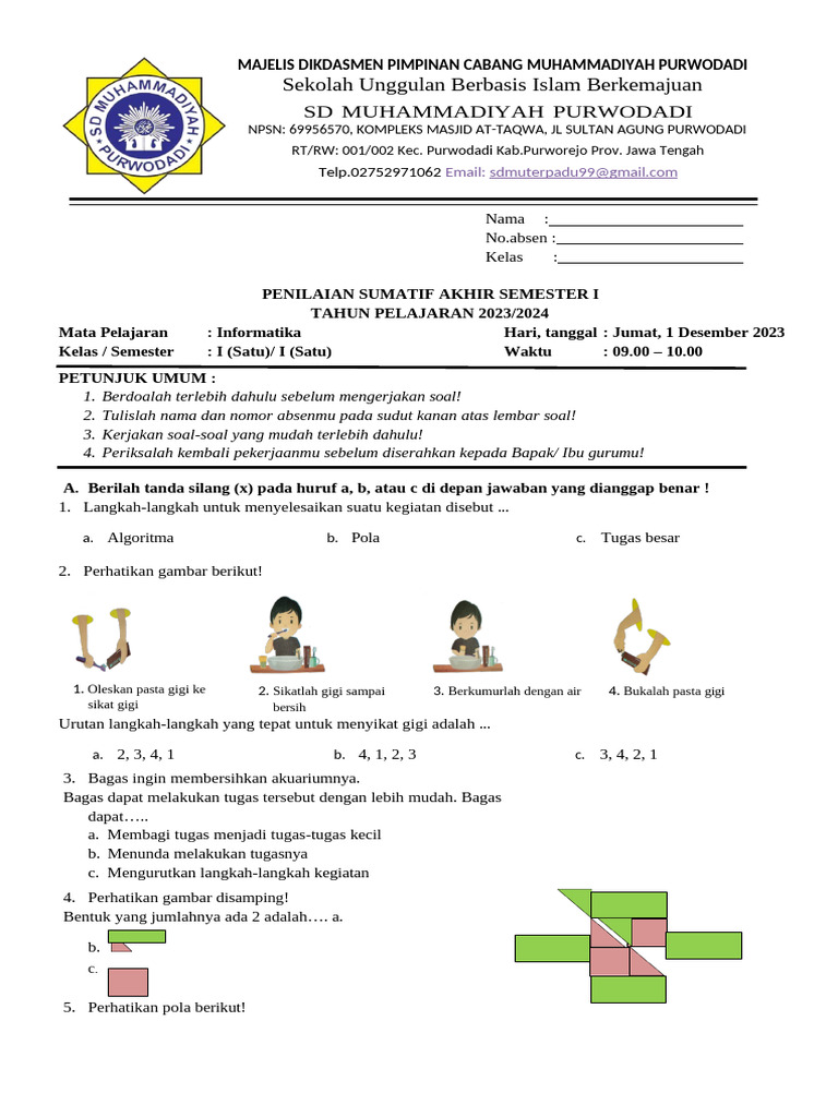 Soal Pas Kelas 1 SMT 1 | PDF