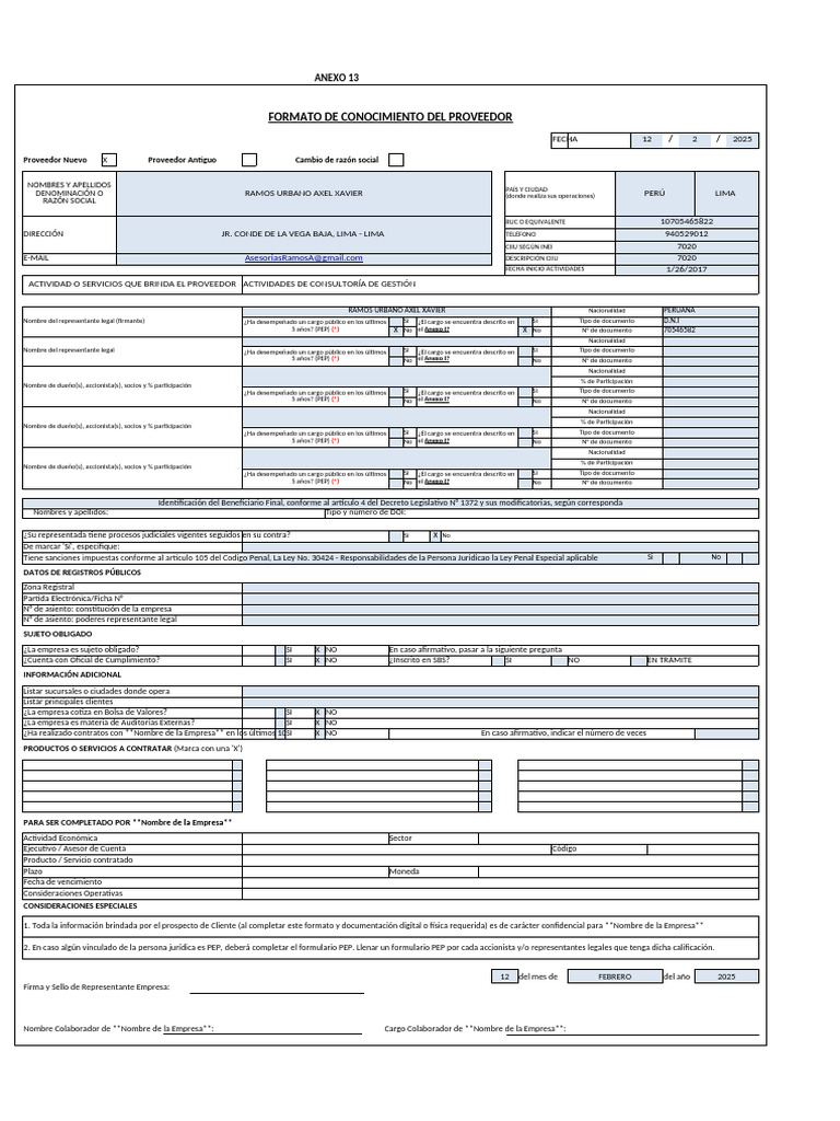 ANEXO 13 Declaracion Jurada Conocimiento Proveedor | PDF