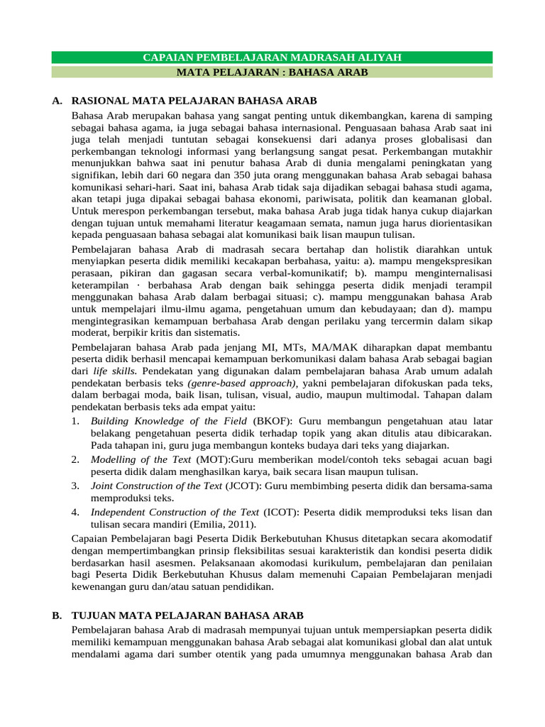 [1] CP Bahasa Arab Fase E MA | PDF