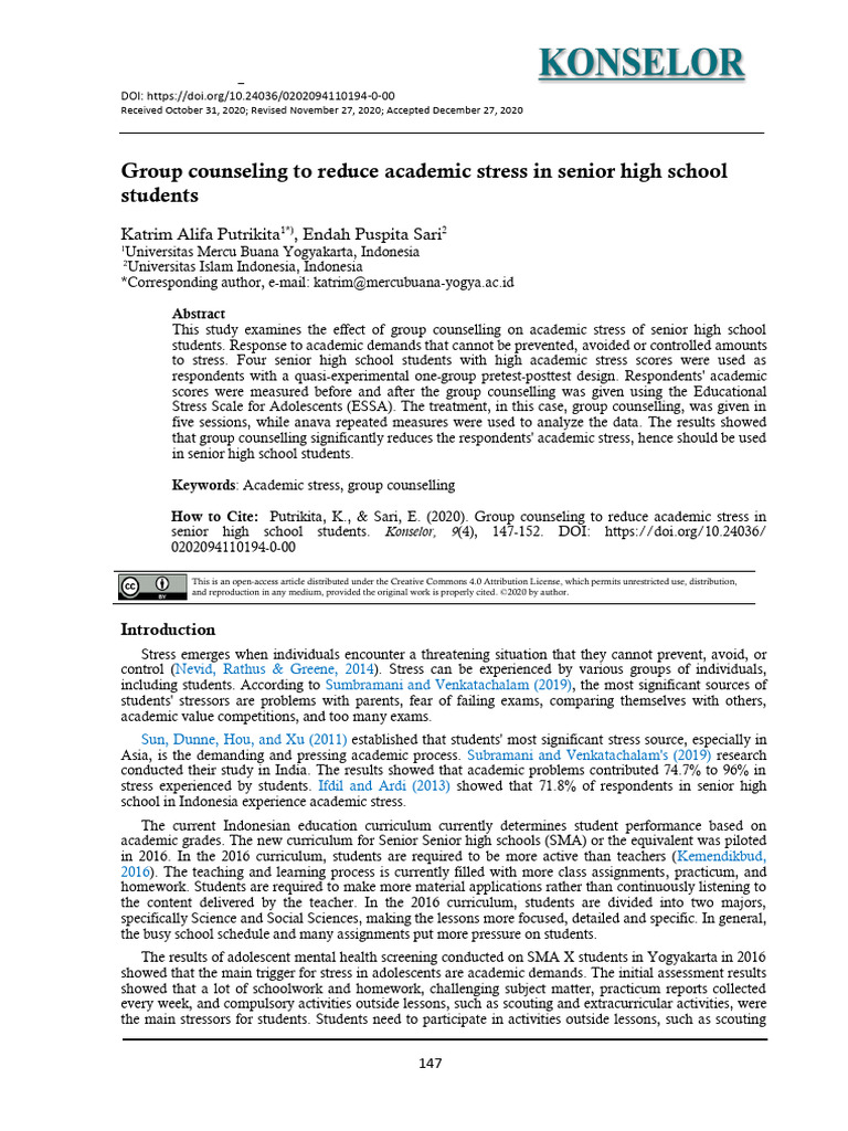 Group Counseling To Reduce Academic Stress in Senior High School ...