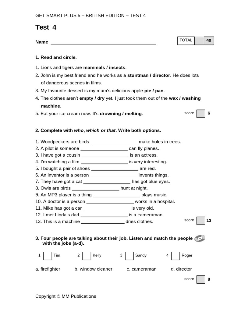 Get Smart Plus 5 British Test 4 | PDF | Beak | Birds