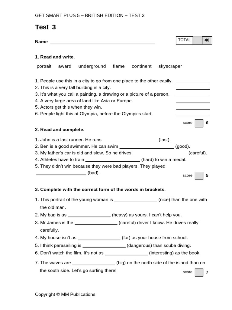 Get Smart Plus 5 British Test 3 | PDF