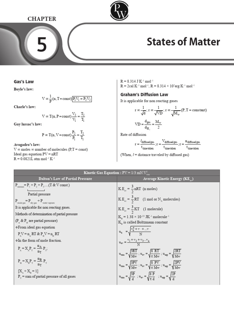 States of Matter - Short Notes | PDF | Gases | Mole (Unit)