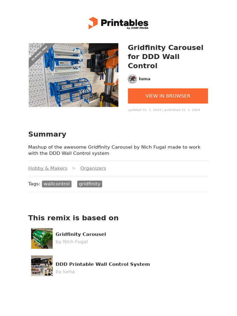Gridfinity Carousel For DDD Wall Control | PDF