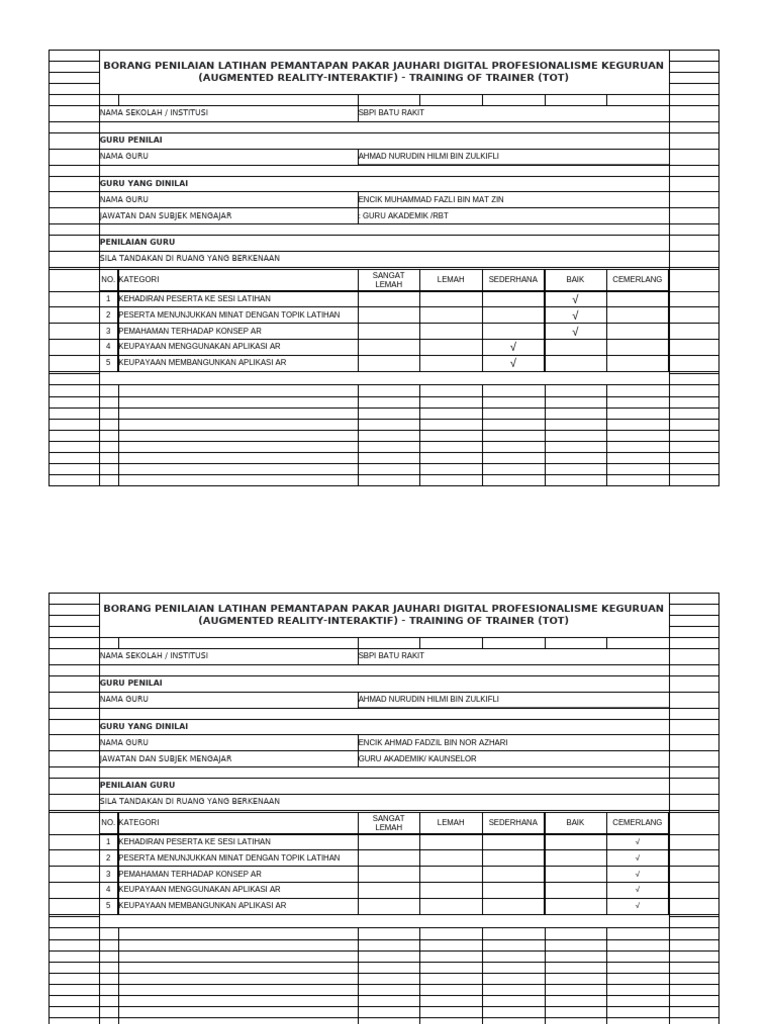 Borang Penilaian Tot Ar Module Sbpi Batu Rakit | PDF