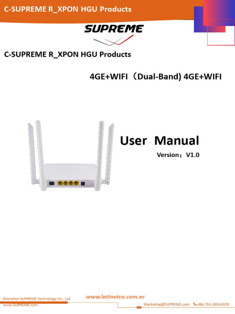 SUPREME - XPON - HGU (4GE+2POTS+2WIFI, 4GE+2POTS+WIFI+CATV) Products User Manual-V3.0 20210713 ...