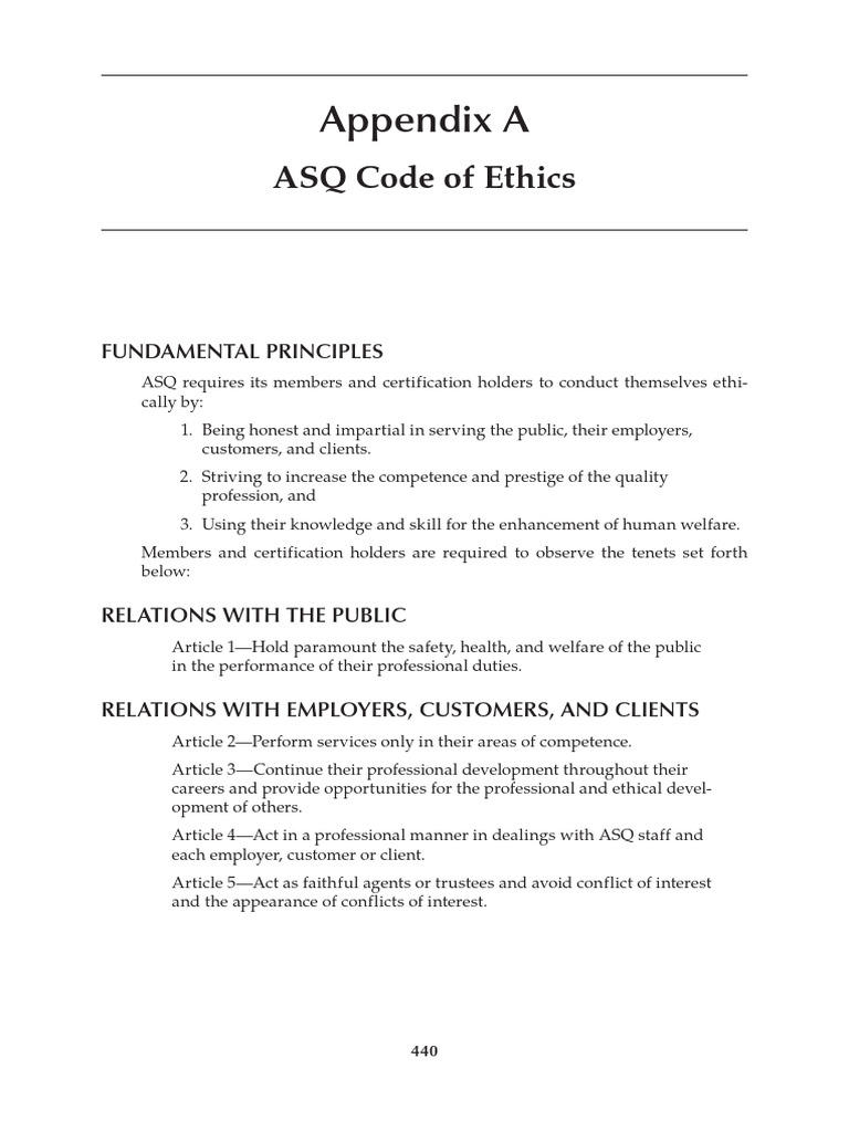 Appendix A ASQ Code of Ethics | PDF