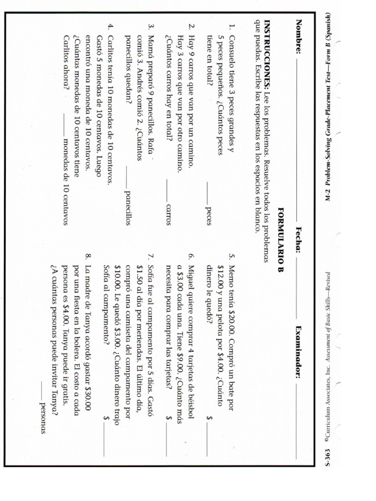 PROBLEMAS CON OPERACIONES BÁSICAS Formulario B | PDF