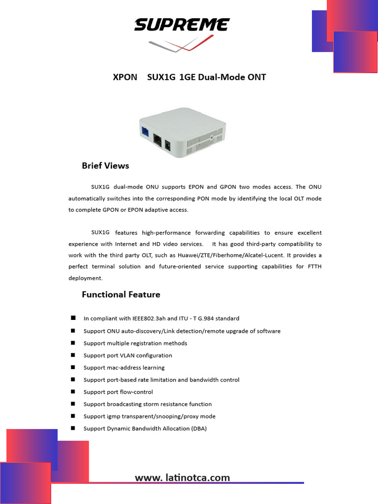 SUPREME ONU XPON BRIDGE SUX1G 1GE | PDF | Service Industries | Internet ...