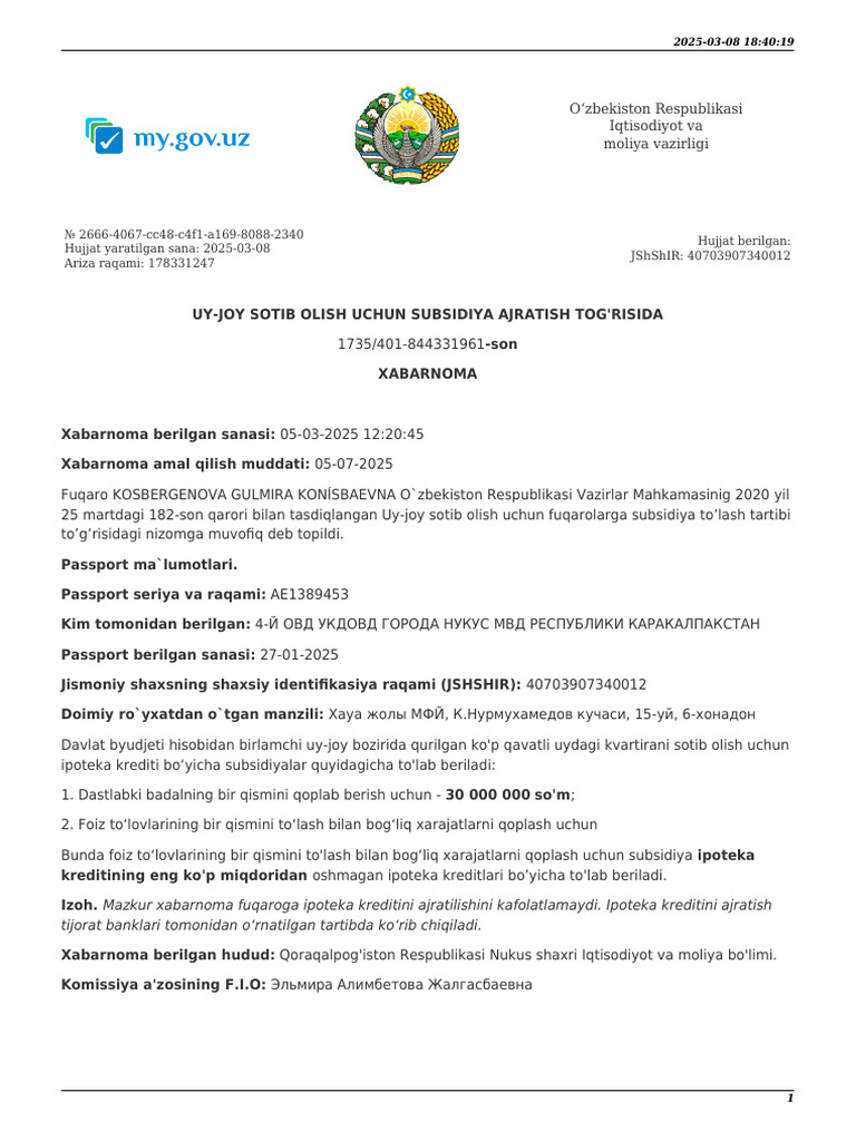 2666-4067-Cc48-C4F1-A169-8088-2340 Hujjat Yaratilgan Sana: 2025-03-08 Ariza Raqami: 178331247 ...