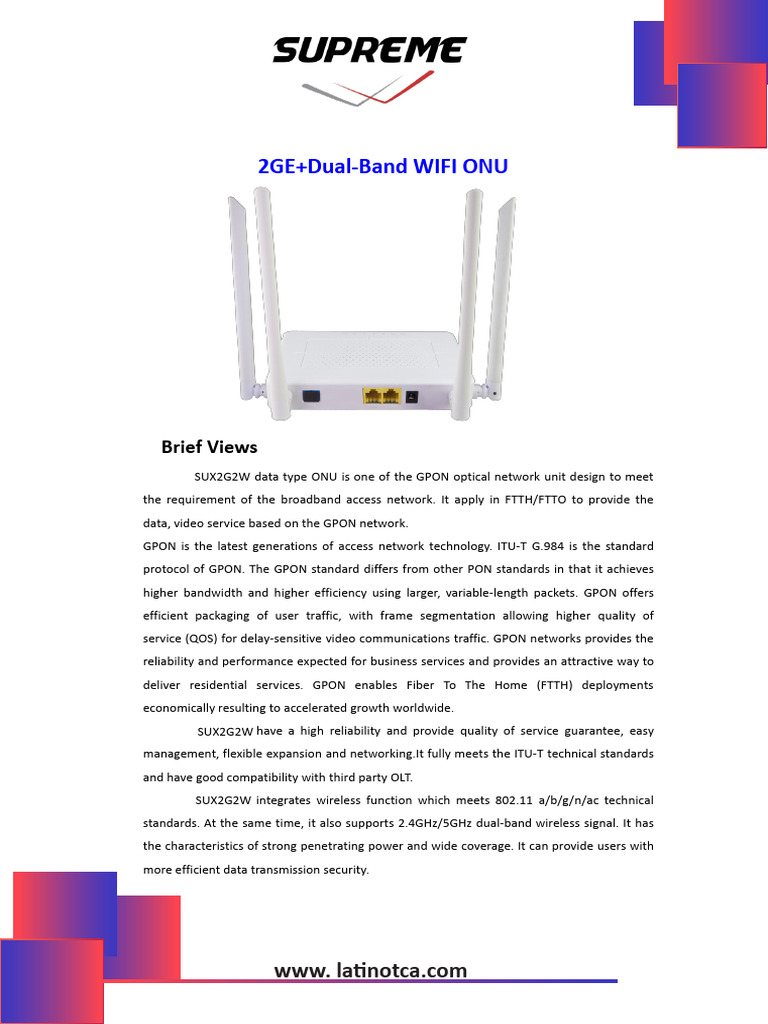 Supreme Onu Xpon 5G Ac 2ge+2wifi Sux2g2w Fxac00953 | PDF | Computer ...
