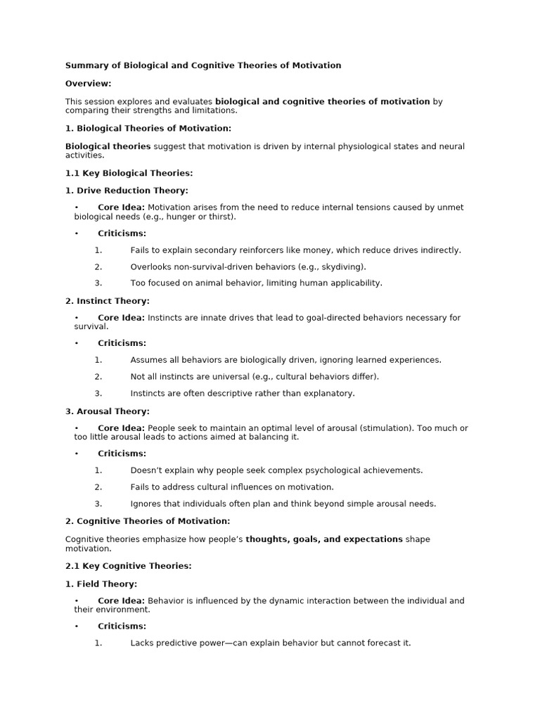 Biological and Cognitive (Summary) | PDF | Motivational | Motivation