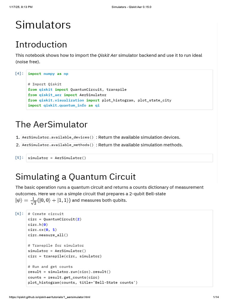 Simulators - Qiskit Aer 0.15.0 | PDF | Quantum Mechanics | Theoretical ...