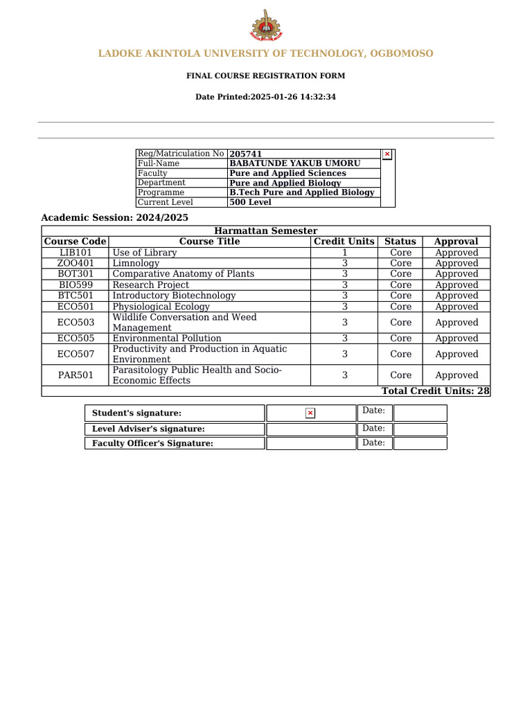 Course Registration for 205741 | PDF