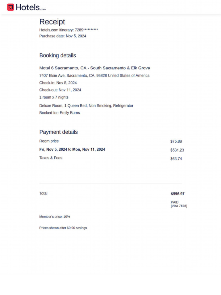 Motel 6 Receipt | PDF