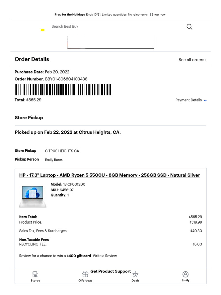 Best Buy Order Details (1) - Compressed | PDF | Fee | Best Buy