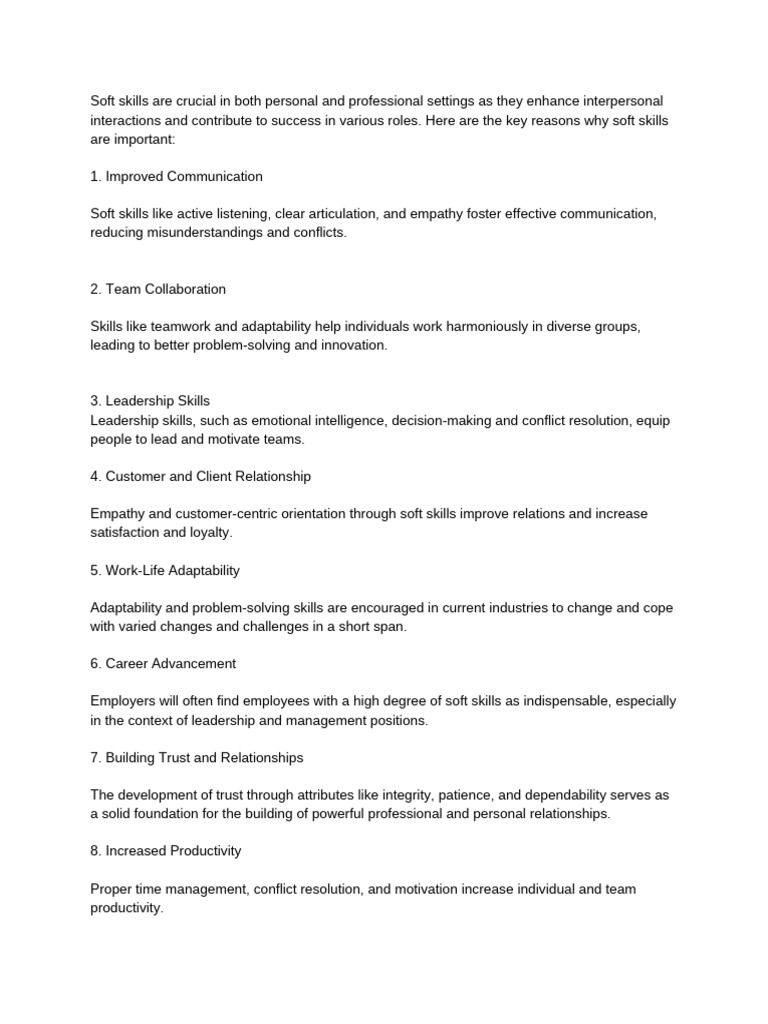Importance of Soft Skills for Success | PDF
