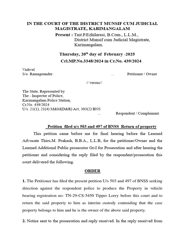 Petition for Return of Property Dismissed | PDF | Prosecutor | Legal Action