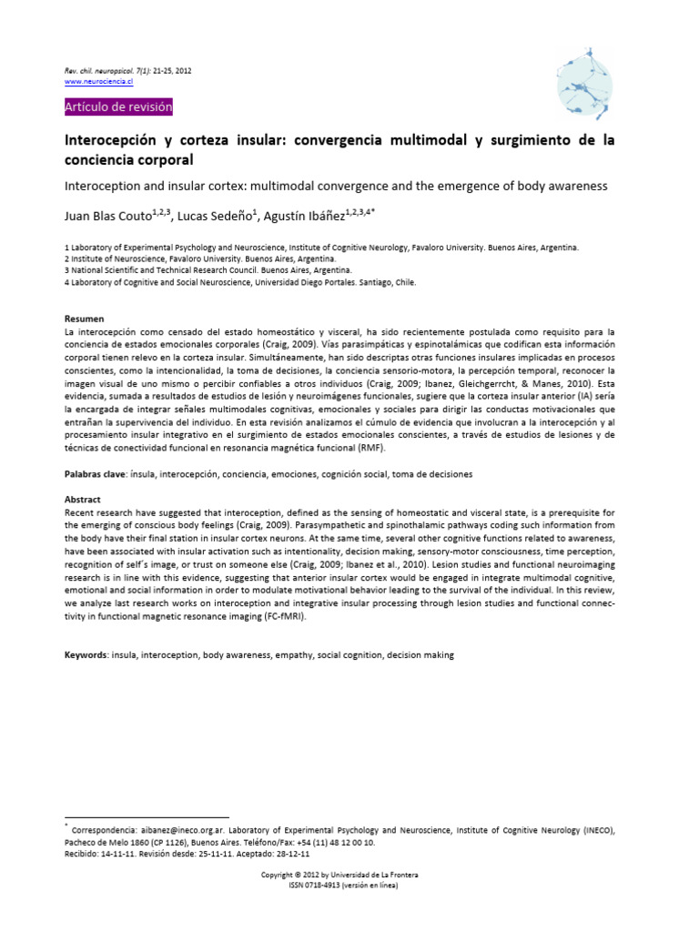 Interocepción y Corteza Insular - Convergencia Multimodal y Surgimiento ...