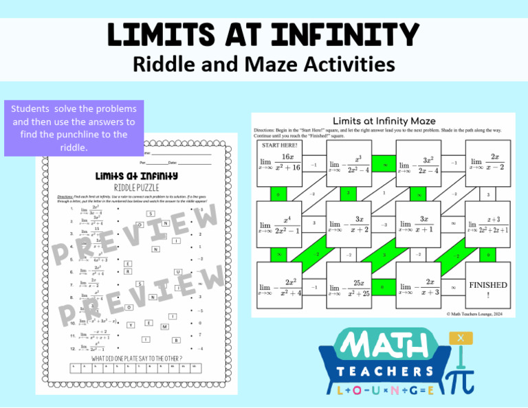 Riddle and Maze Activities: Limits at Infinity | PDF