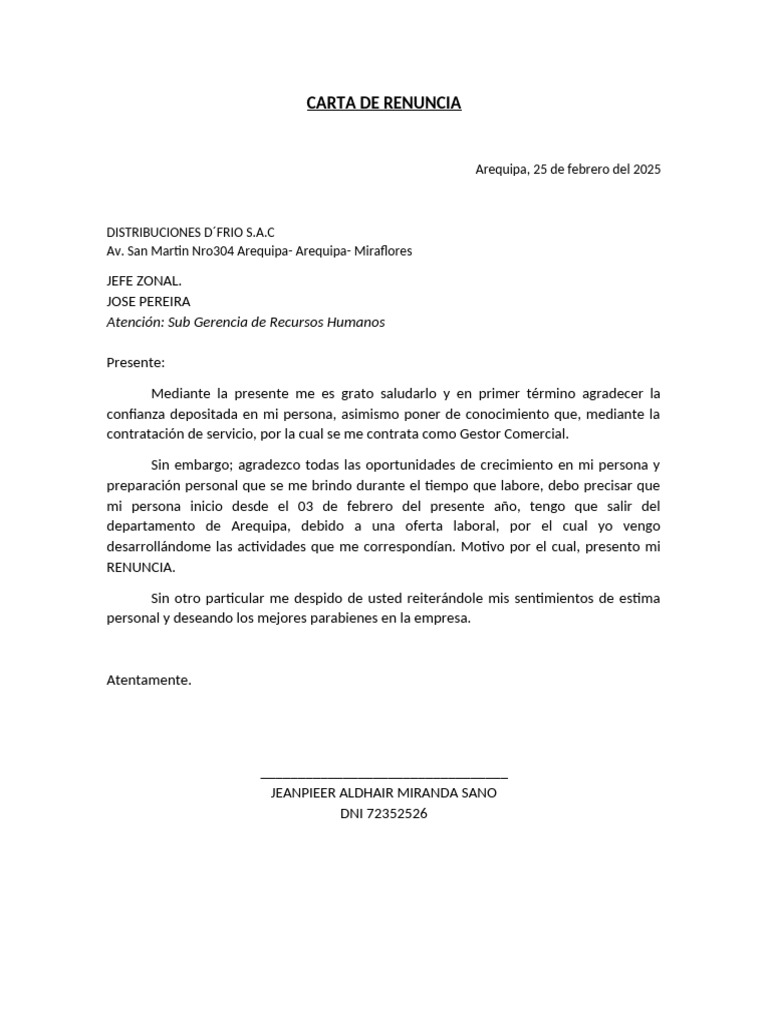 Carta de Renuncia | PDF