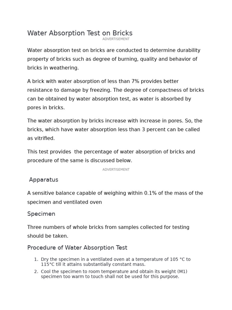 Water Absorption Test for Bricks | PDF