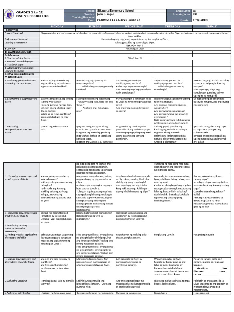 DLL - Esp 3 - Q4 - W1 | PDF
