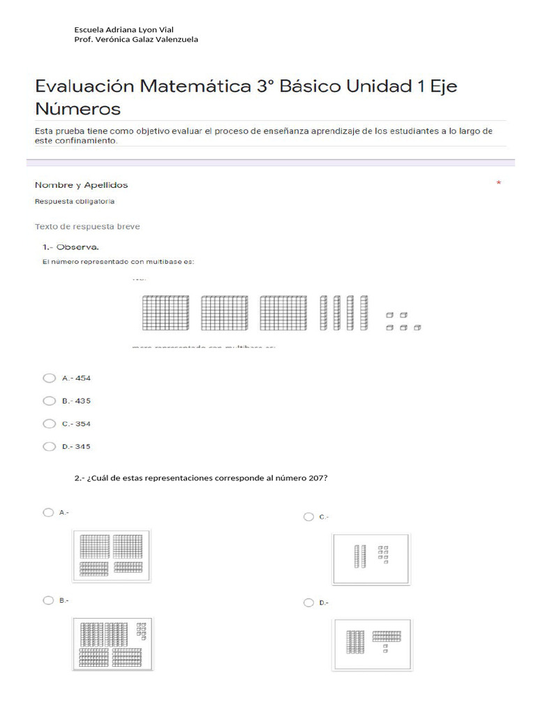 Prueba de Matemática Unidad 1 Tercero Básico | PDF