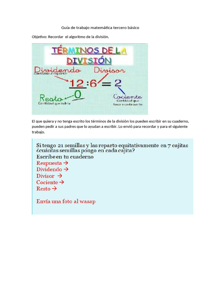 Algoritmo de División para Tercero Básico | PDF