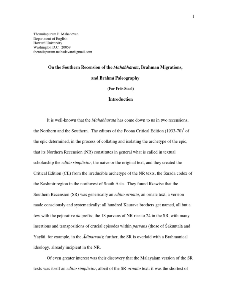 On The Southern Recension of The Mahabha | PDF | Vedas | Sanskrit