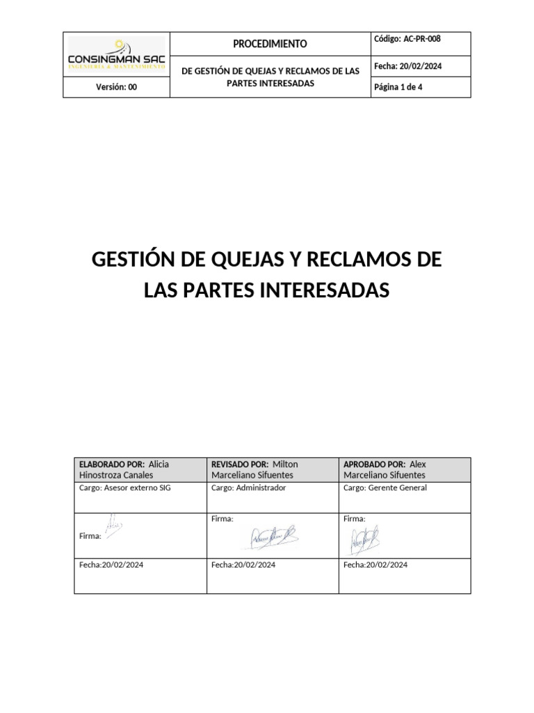Ac-Pr-009 Procedimiento para La Atención de Quejas | PDF | Sistema de ...