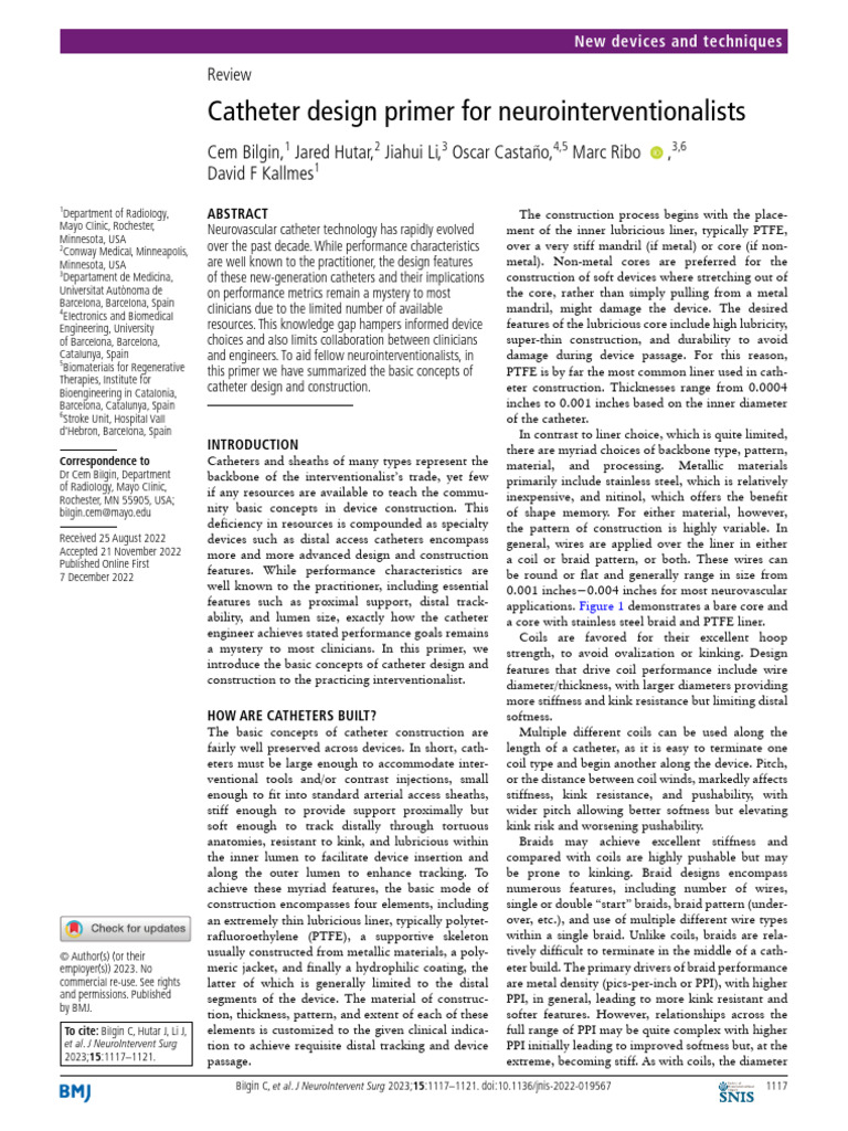 Neurovascular Catheter Design Primer | PDF | Catheter | Buckling