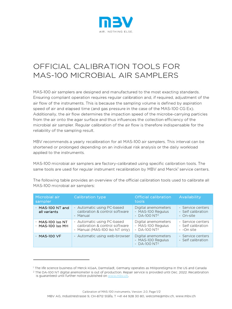 MAS-100 Calibration Guidelines | PDF | Calibration