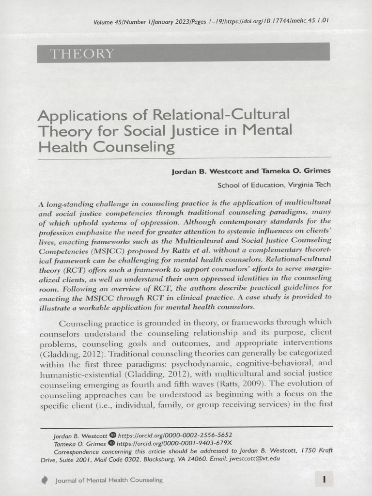 Applications of Relational-Cultural Theory For Social Justice in Mental ...