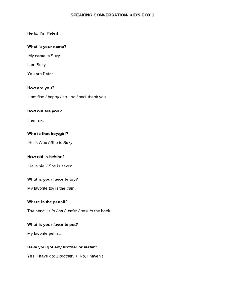 Kids' Box 1 Speaking Conversations | PDF