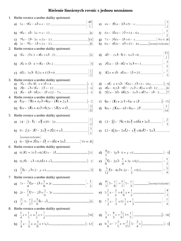 Linearne - Rovnice Súhrn | PDF