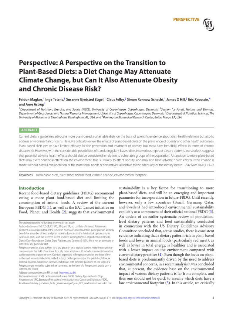 A Perspective On The Transition To Plant Based Diets A Diet C 2020 ...