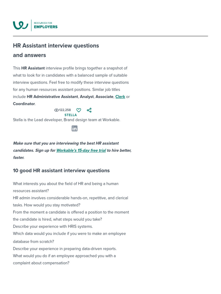 HR Assistant Interview Questions Guide | PDF | Human Resources ...