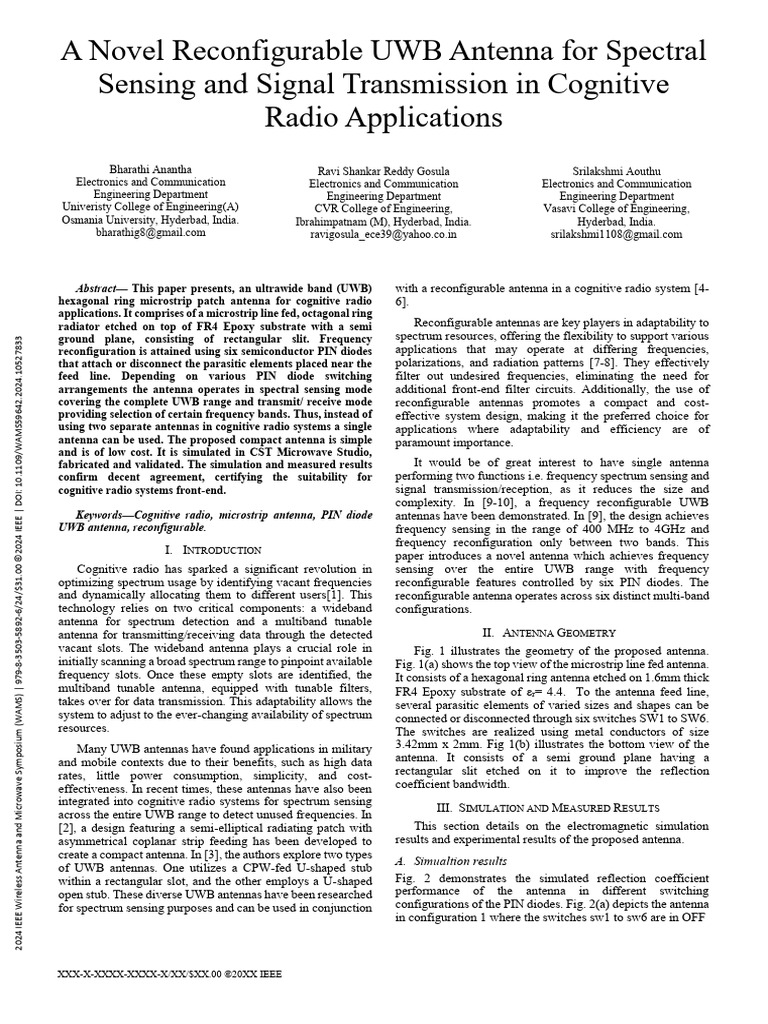 A Novel Reconfigurable UWB Antenna For Spectral Sensing and Signal Transmission in Cognitive ...