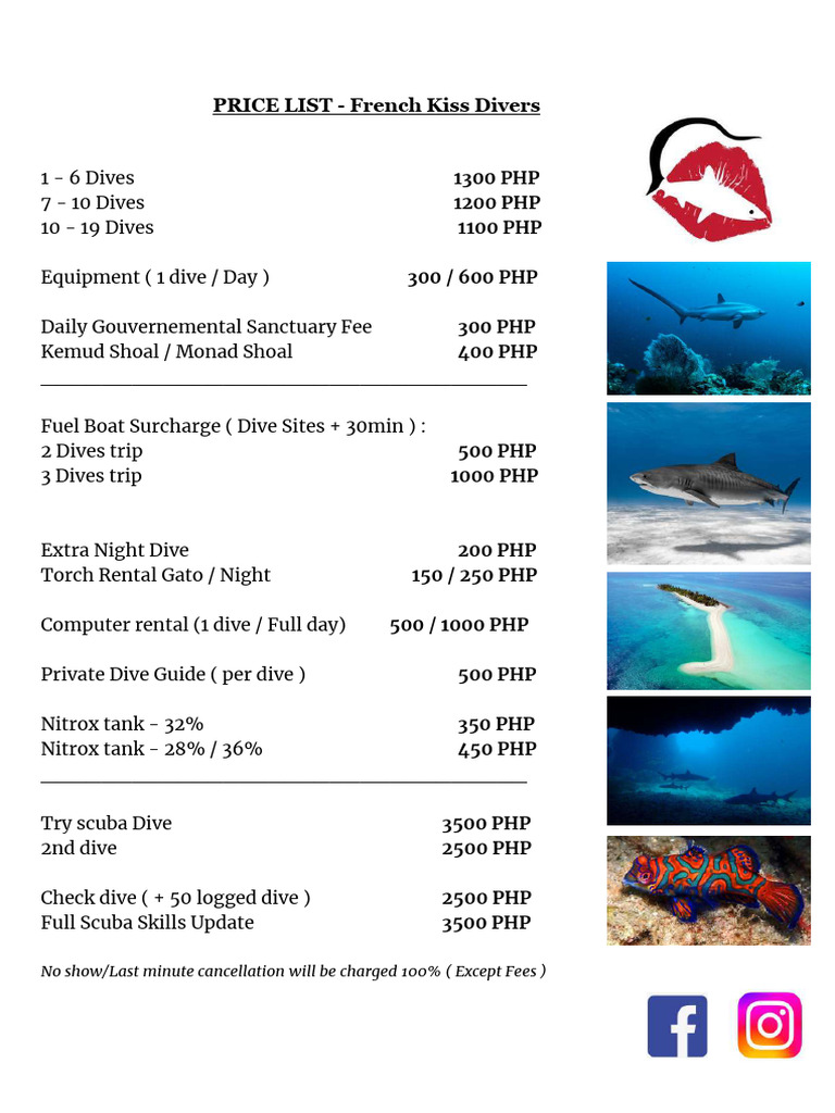 Scuba Diving Price List - French Kiss Divers | PDF | Scuba Diving ...