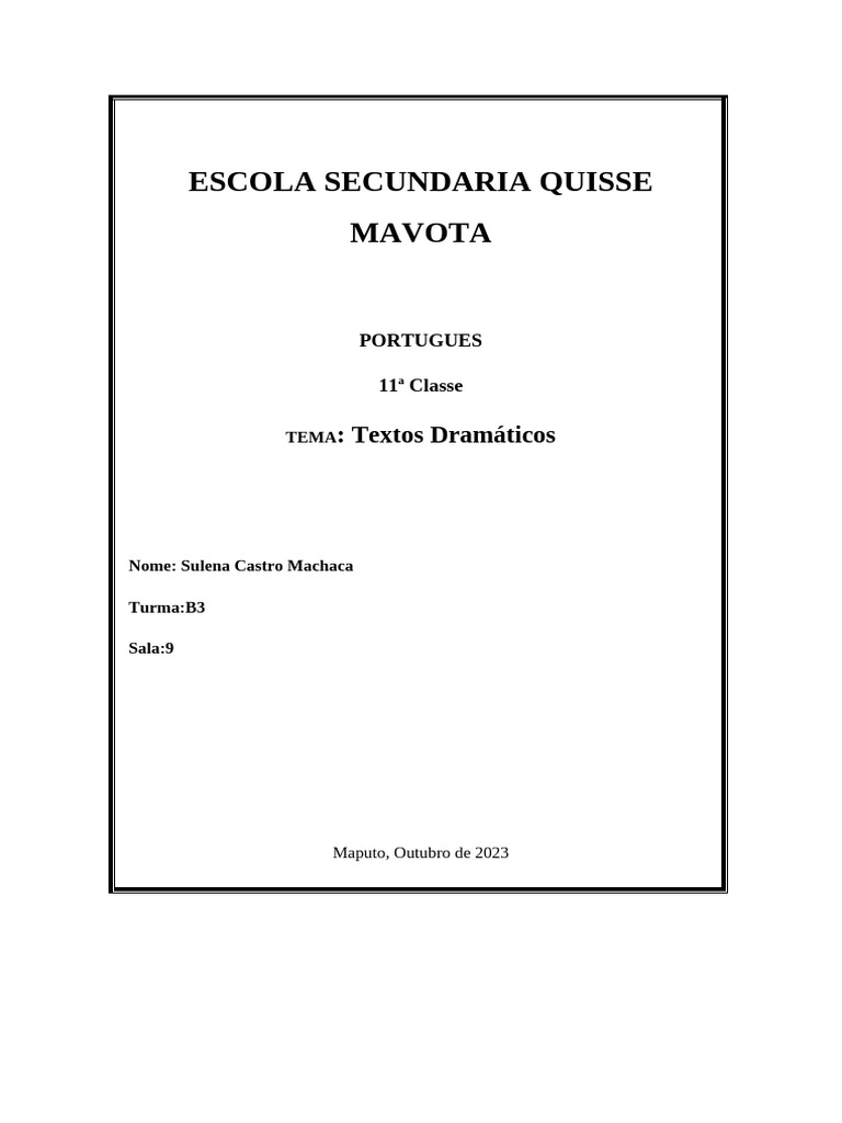 Escola Secundaria Quisse Mavota | PDF | Teatro | Ator