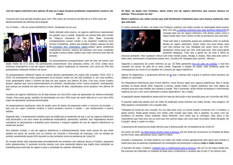 Textos Mapa - Cigarro Eletronico | PDF | Cigarro | Cigarro eletrônico