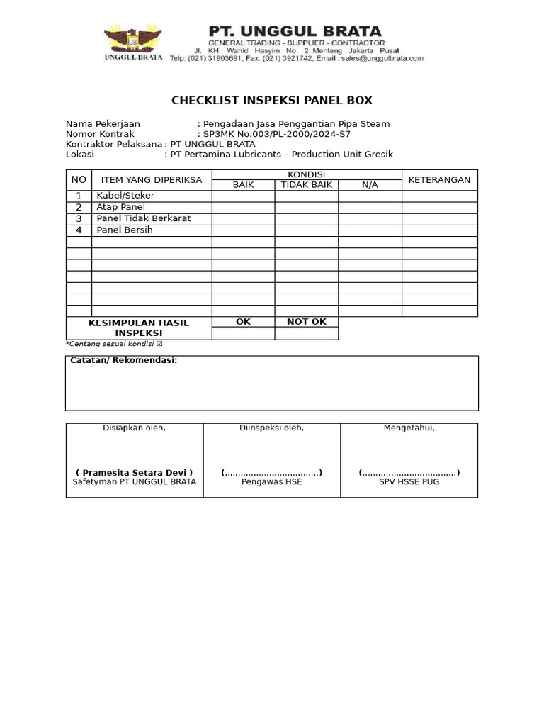 Form Inspeksi Panel Box | PDF