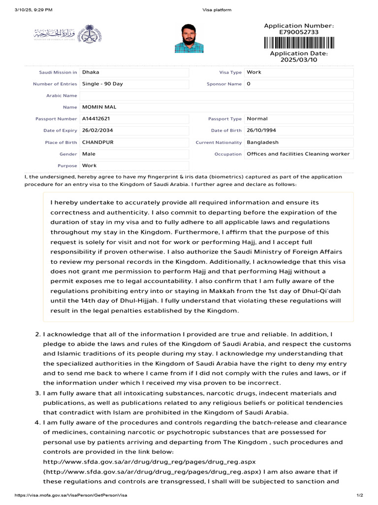 Momin Mal Mofa | PDF | Travel Visa | Saudi Arabia