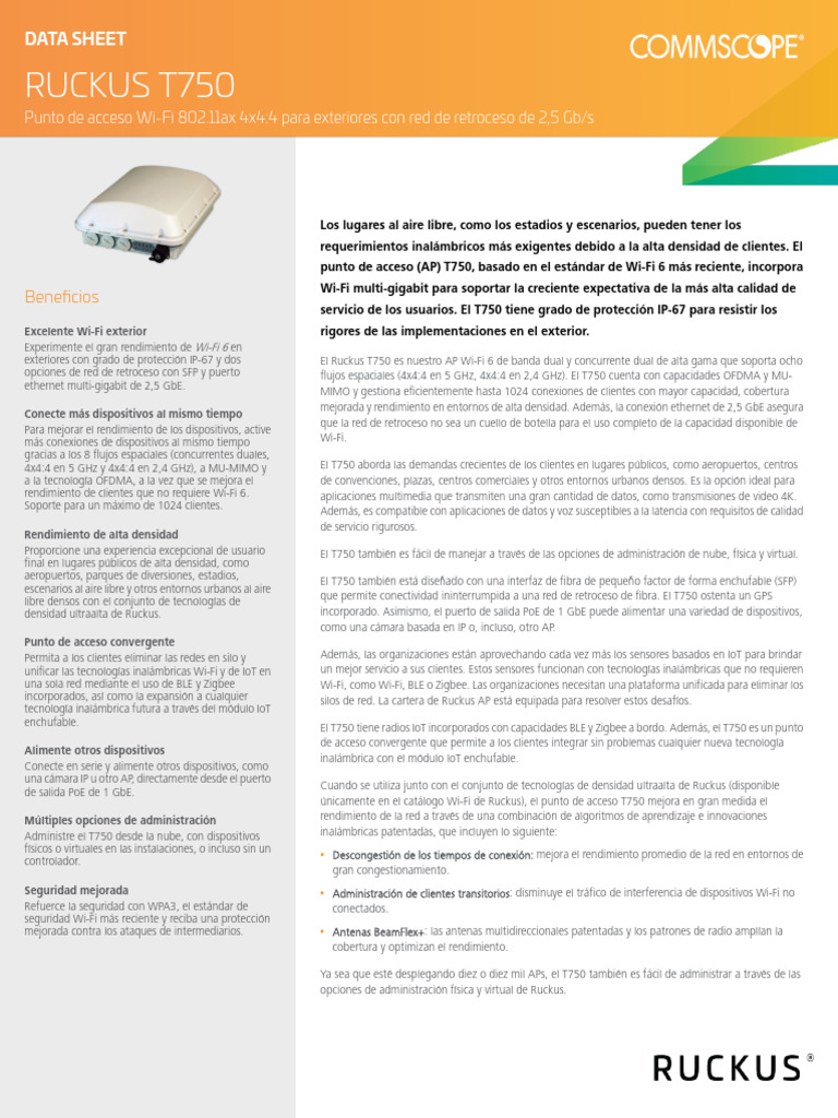 RUCKUS T750 Data Sheet - Spanish | PDF | Ieee 802.11 | Internet de las ...