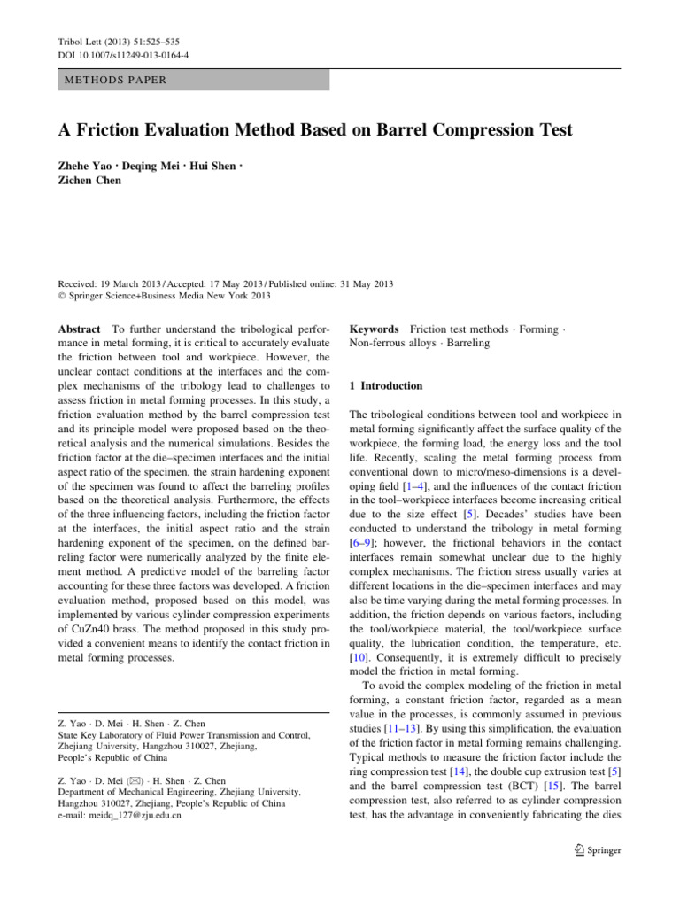 A Friction Evaluation Method Based On Barrel Compression Test | PDF ...