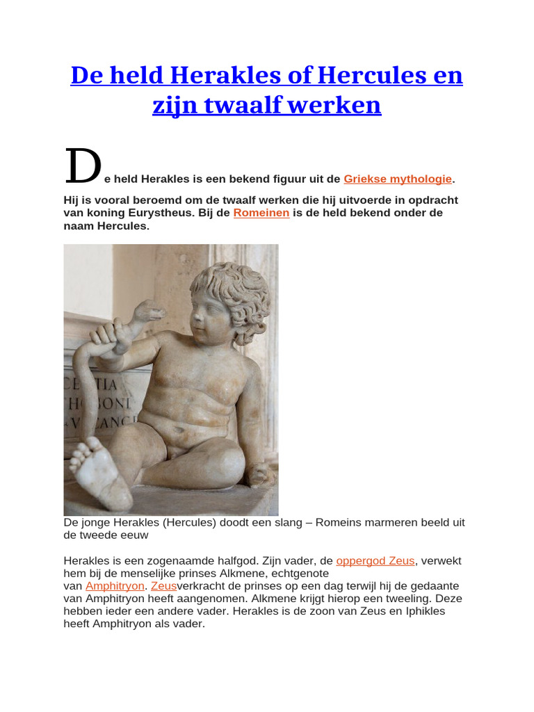 De held Herakles of Hercules en zijn twaalf werken | PDF